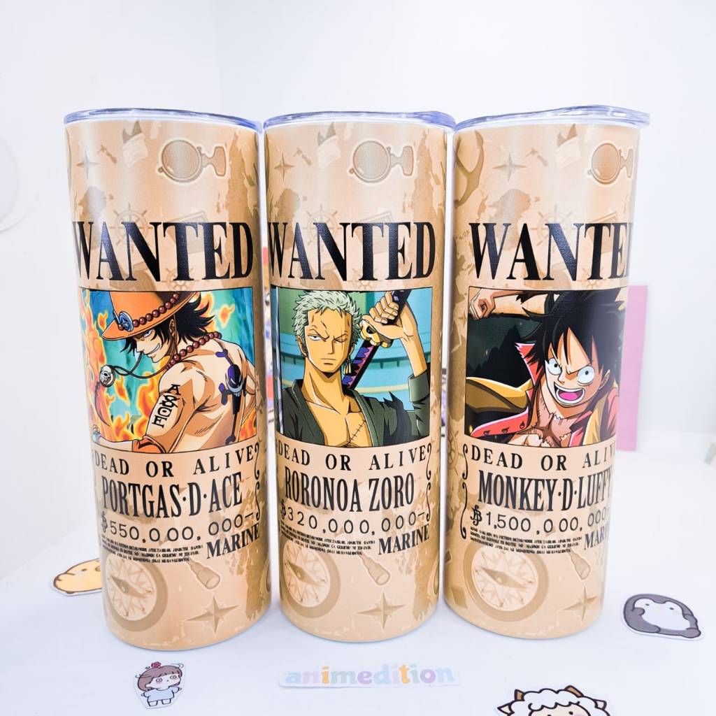 Tumbler Full Print Anime Drinking Bottle One Piece Wanted Bounty Blue ...