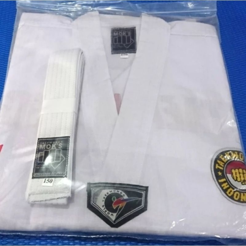 MERAH HITAM PUTIH Moks/dobok MOKS beginner Taekwondo uniform with WHITE ...