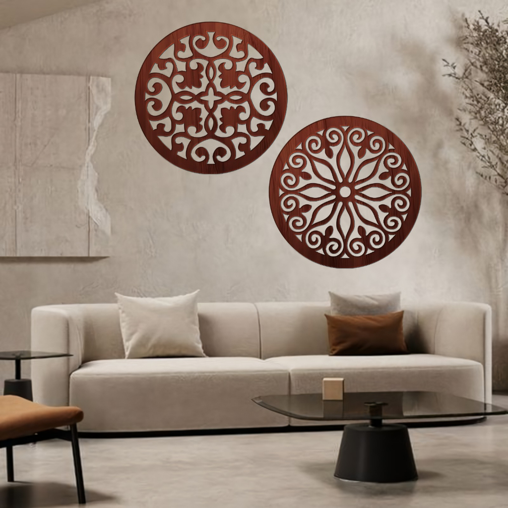 KAYU Home Wall Decoration 1Set 2 Laser Cutting Wooden Round Wall Art ...