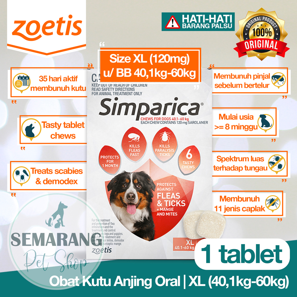Simparica Flea Medicine/Demodex/Oral Dog Scabies 40.1kg-60kg (XL) 80mg ...