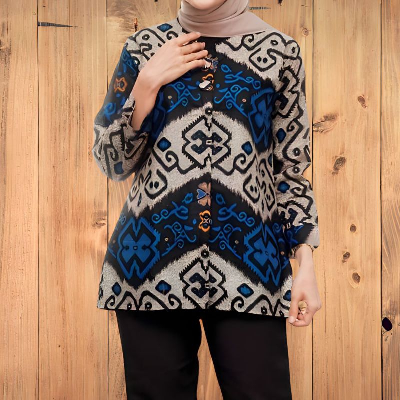 Blue Woven batik blouse original arta batik super Sogan batik Office ...