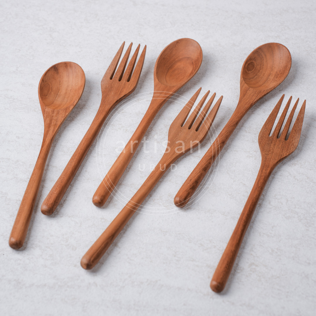 KAYU Samana - Cutlery Set Teak Wood Finishing Natural Food Grade ...