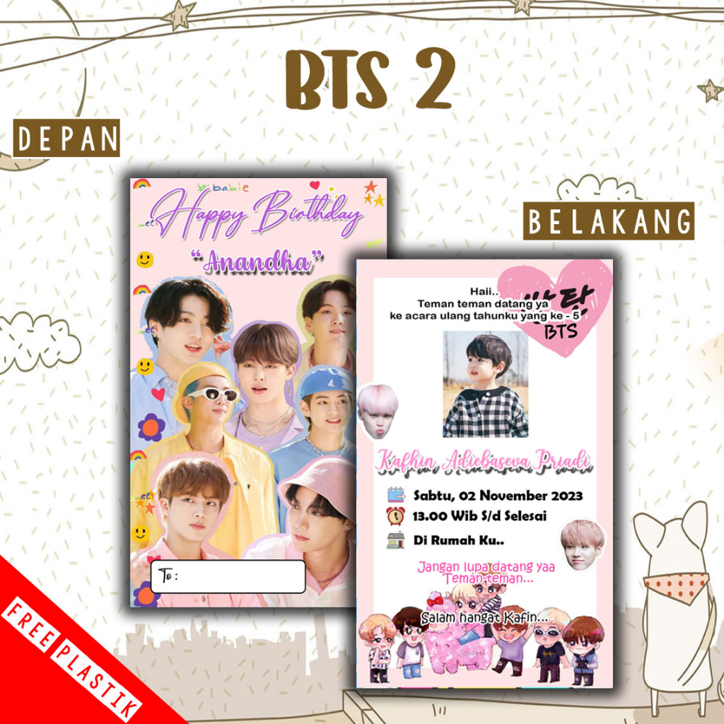 Bts 2 Character Invitations (30 PCS / 50 PCS) / Birthday invitations ...