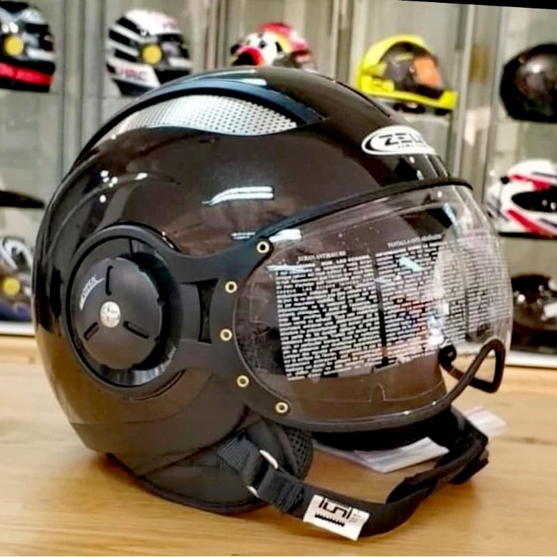 HITAM Helmet Zeus 218 retro pilot Black glossy Limited Edition vespa ...