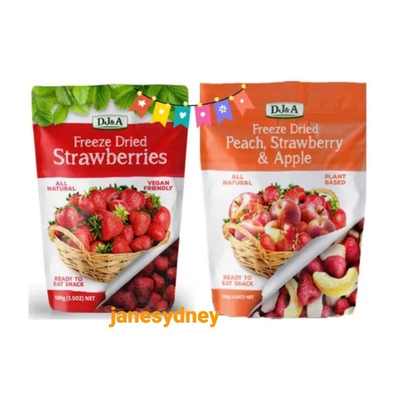 DJ&A Freeze Dried Strawberries Strawberry Jumbo Pack 100g Apple Peach 3 ...