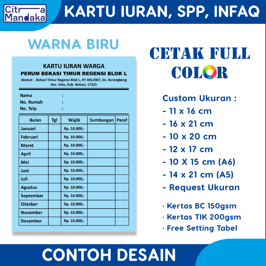 Print Custom Contribution Card | Infaq | Lesson Payment | Cash | Rt ...