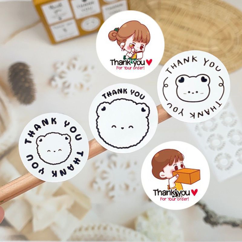 (5 Sheets = 60 Pcs) THANK YOU Label Stickers with GIRL BEAR Motif ...