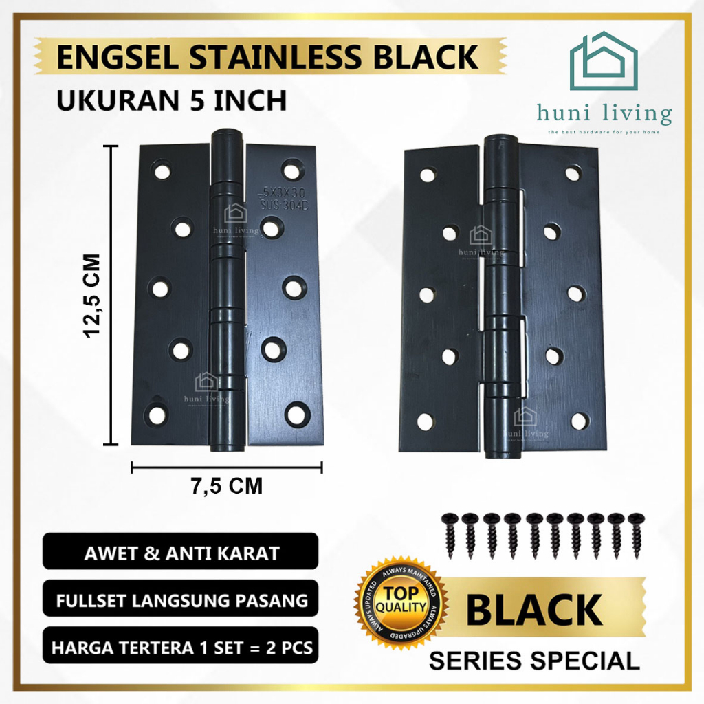 HITAM Matte Black House Door Hinges 3 inch 4 inch 5 inch Door Hinges ...