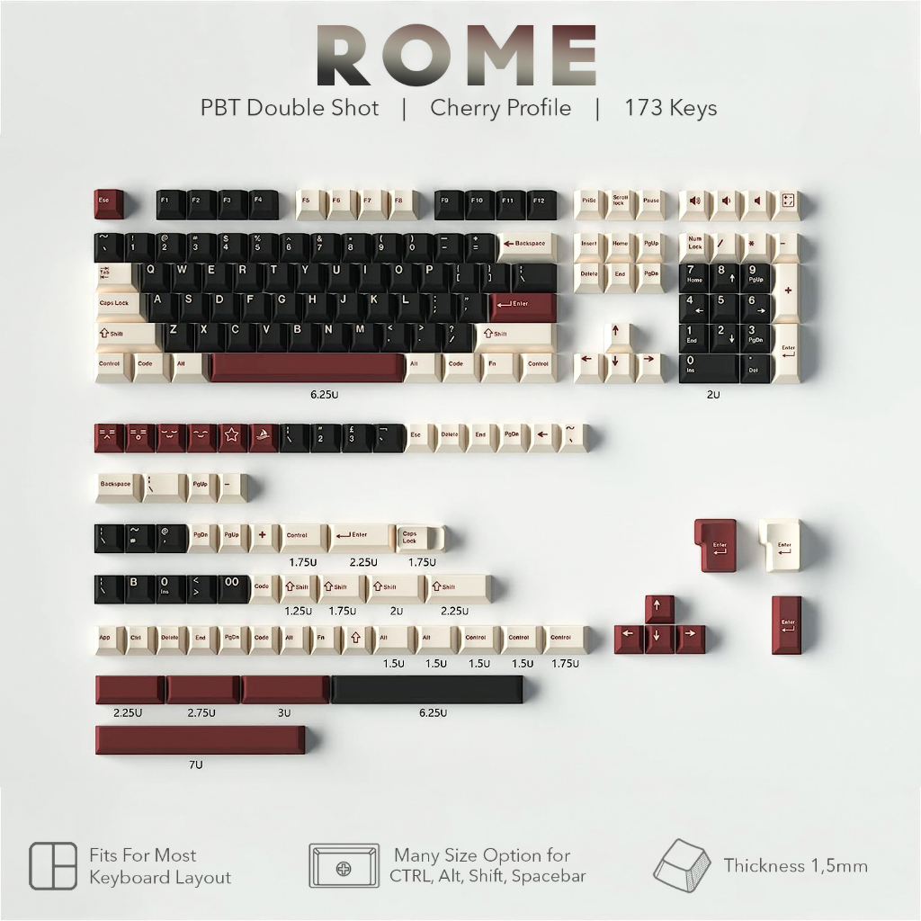 Mynk Rome PBT Doubleshot Cherry Profile Keycaps Set | Shopee Malaysia