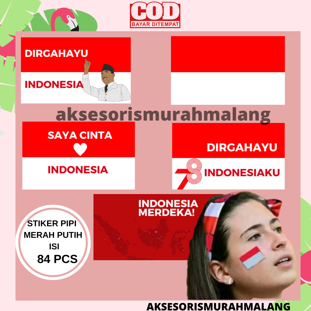 MERAH PUTIH 84 PCS CHEEK STICKERS / RED AND WHITE CHEEK STICKERS (not ...