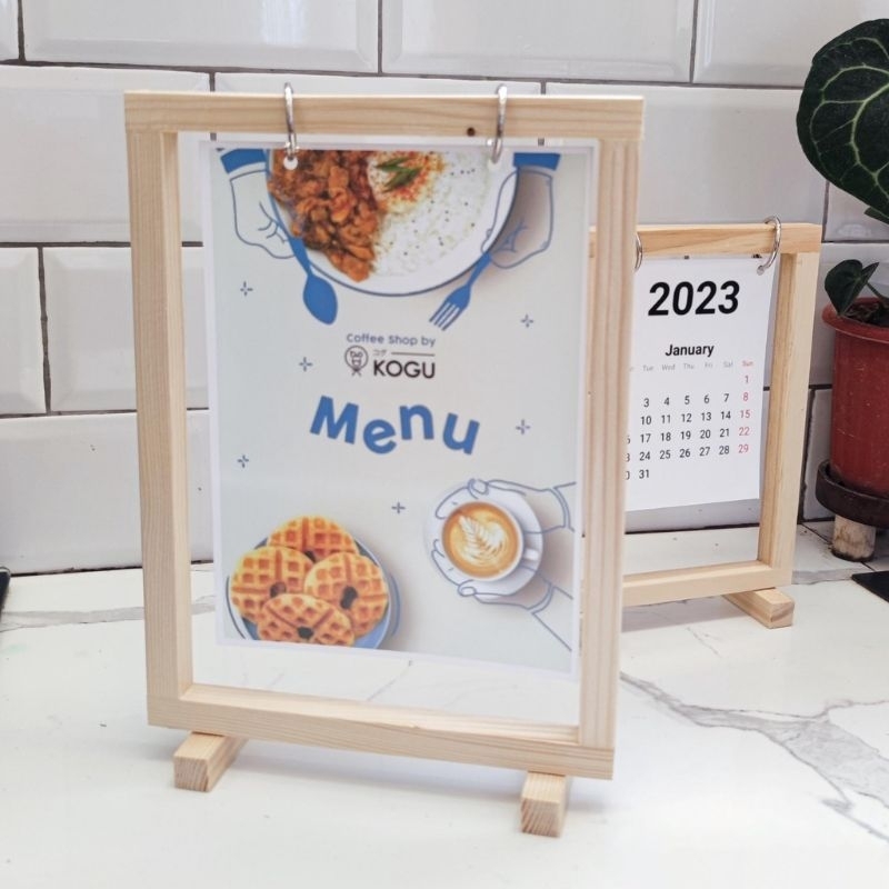 GANTUNGAN Minimalist Menu Hanger Stand with 2 legs, Resto Cafe Wooden ...