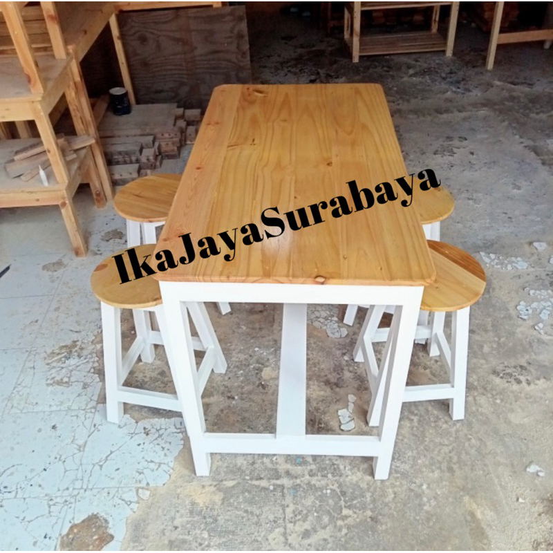 KAYU Table+Stool Set, Wooden Cafe Table, Dining Shop Table, Dutch Teak ...