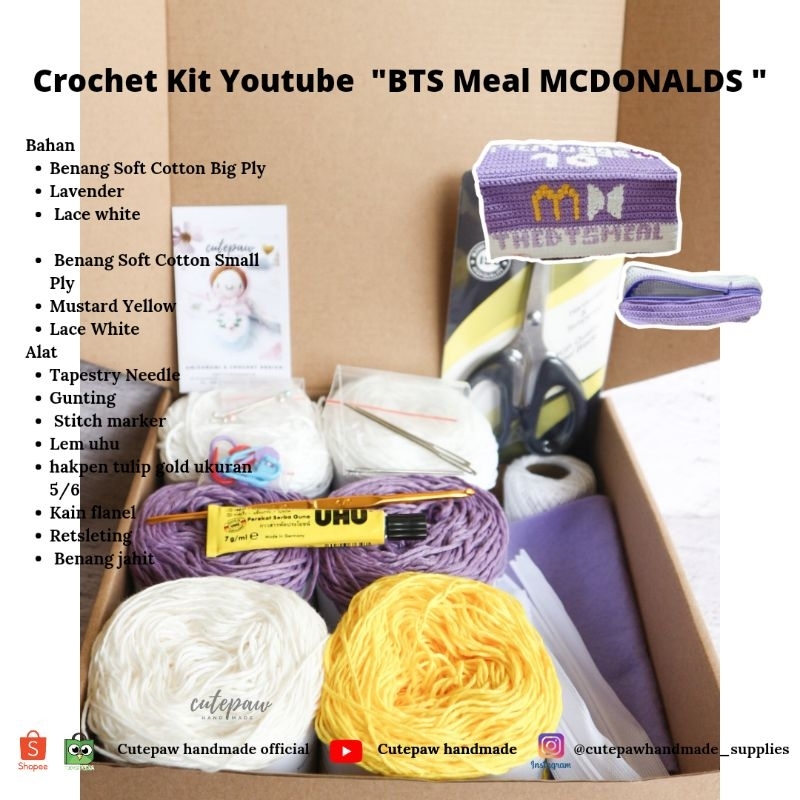 Crochet Knitting Pouch Kit - meal BTS theme + FREE TUTORIAL | Shopee ...
