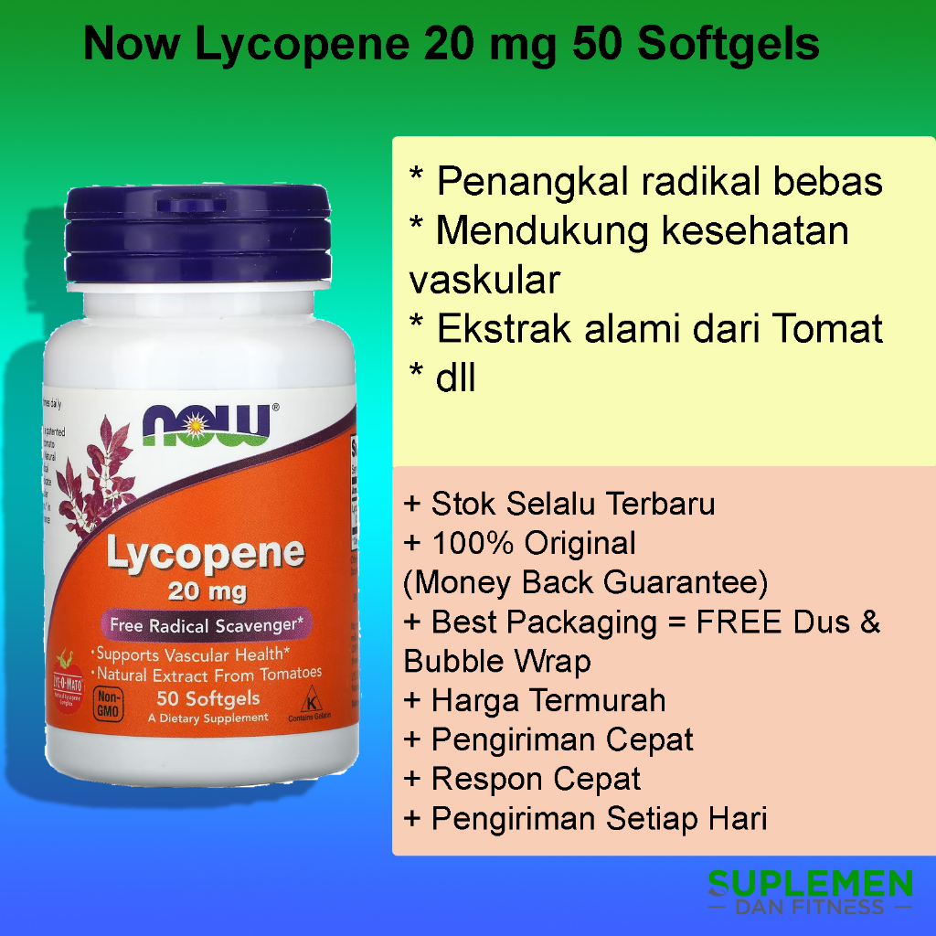 Now Lycopene 20mg 50 Softgels Natural Free Radical Antidote Supplement ...
