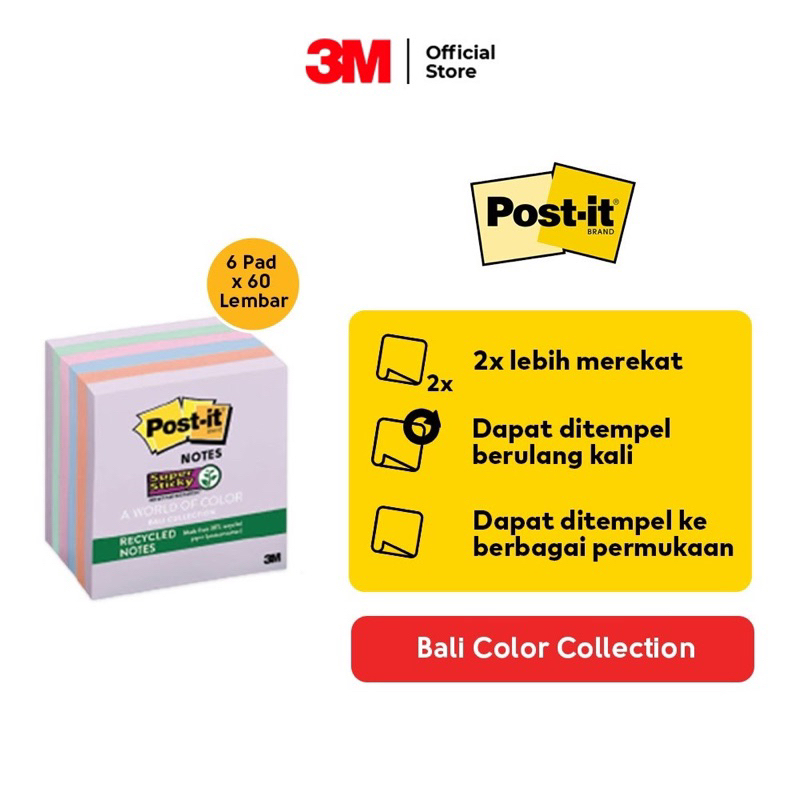 Random Unit 3M Post-it Super Sticky Notes Bali 3x3"/65 Sheets x 6 Pads ...