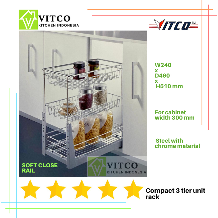 3-tier Compact 300mm Rack Unit/Soft Close Multipurpose Pull Rack ...
