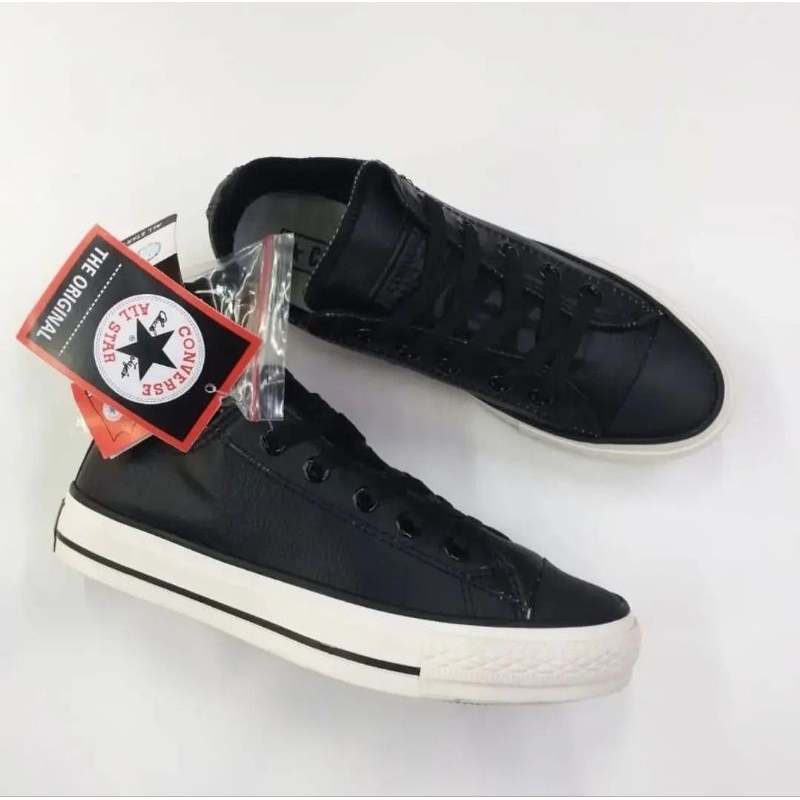 HITAM All STAR BLACK LEATHER SHOES WITH ORANGE SKIN MOTIF CAN SHOES FOR ...