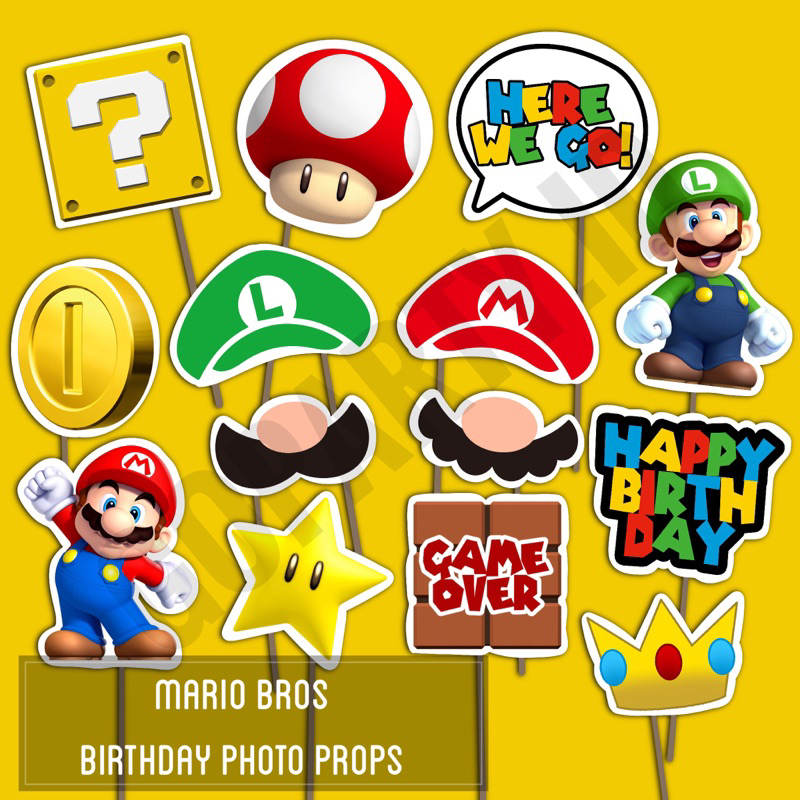 Photobooth PROPS SUPER MARIO Brooch Stick Photo BIRTHDAY Decoration ...
