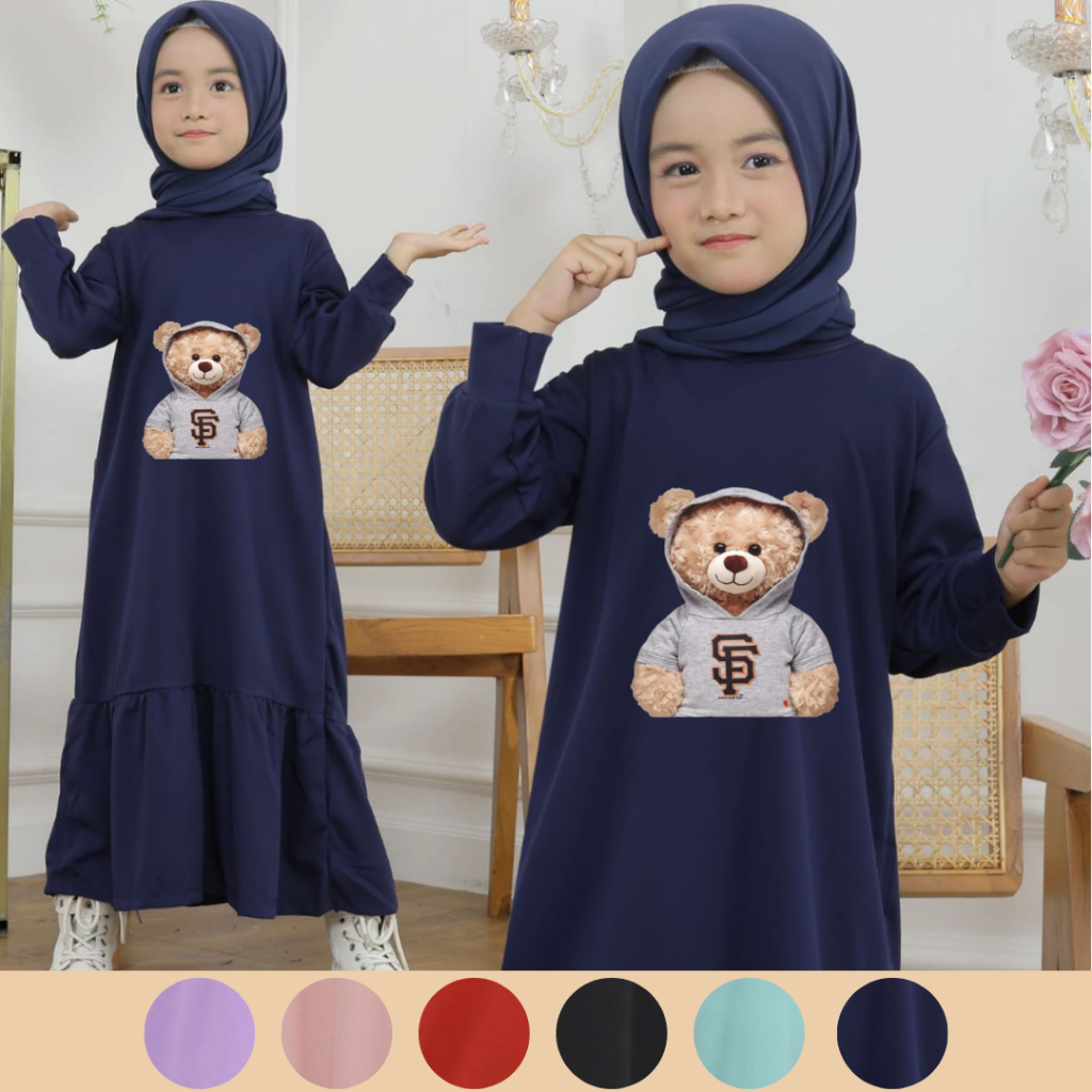 GM030 - Girls' Daster Dress with Bear Motif, Screen Printed, Ages 1 to ...