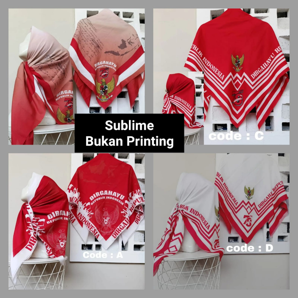 MERAH Rectangular Hijab Voal Red and White Motif Sublime Independence ...