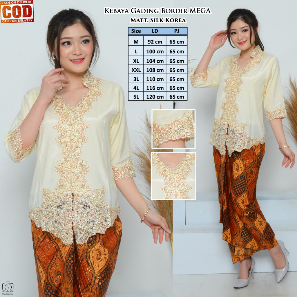 Mega Gading Jumbo Modern Women's Embroidered Kebaya Top / Cream ...