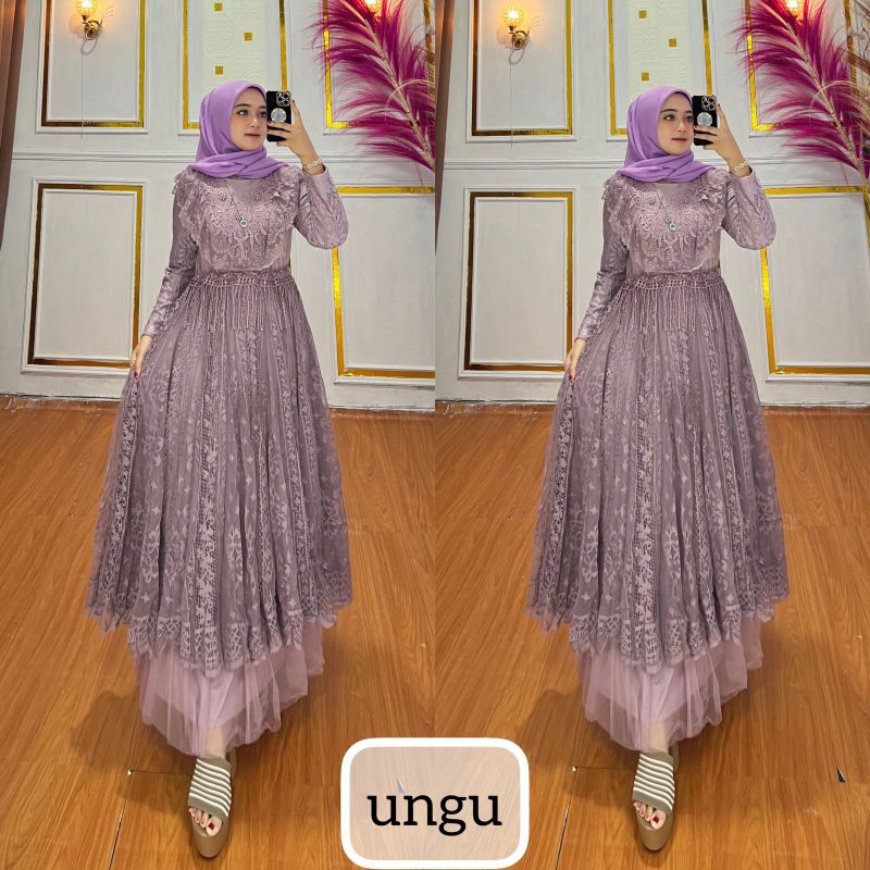 Gamis inaya Sogan Material Combination Of Lace With Rubber On The Waist ...