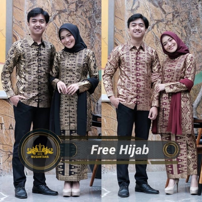 HITAM Couple KEBAYA BATIK SONGKET FREE HIJAB KEBAYA ASHANTY BLACK GOLD ...