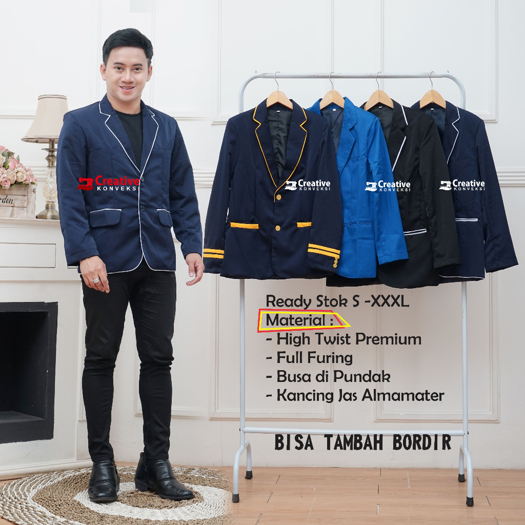 PUTIH Blazer jas Korean NAVY LIS White jas Wedding Graduation Groom ...