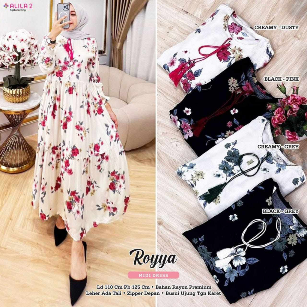 Midi DRESS ROYYA Flower PREMIUM Latest Beautiful Floral Print | Shopee ...