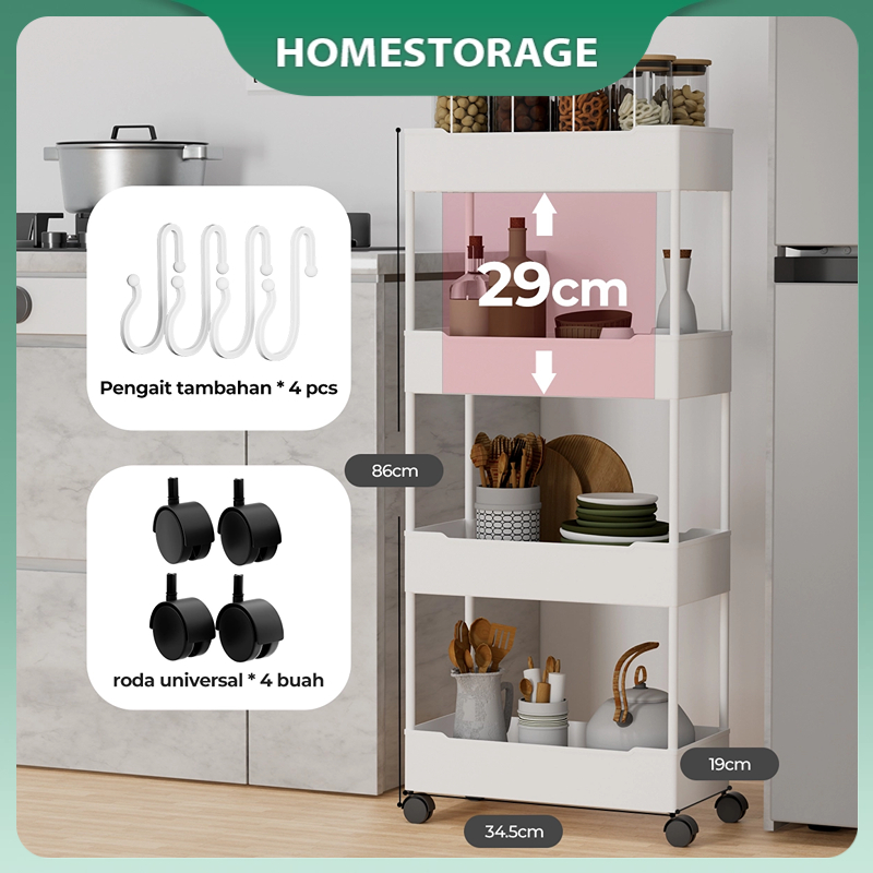 Homestorage Stacking Trolley Shelf Plastic Bathroom Shelf Square Trolly ...