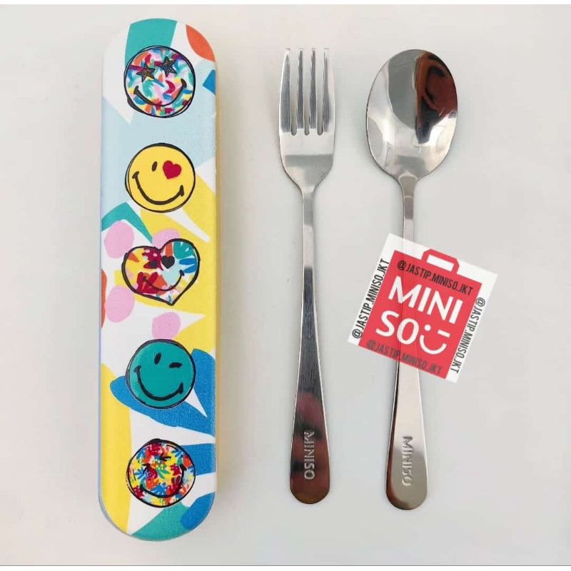 Miniso Flatware Set SMILEY WORLD Series (Spoon, Fork+Case) | Shopee ...