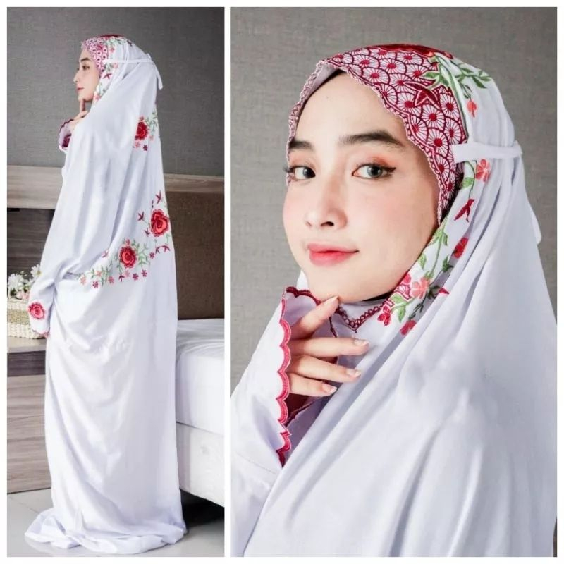 KATUN PUTIH Mukena CONTINUE WHITE MODEL EMBROIDERED A THOUSAND FLOWERS ...