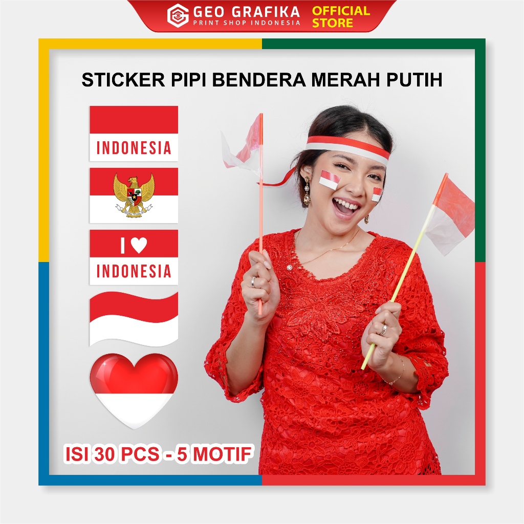 MERAH PUTIH Republic of Indonesia Anniversary Cheek Stickers, Red and ...