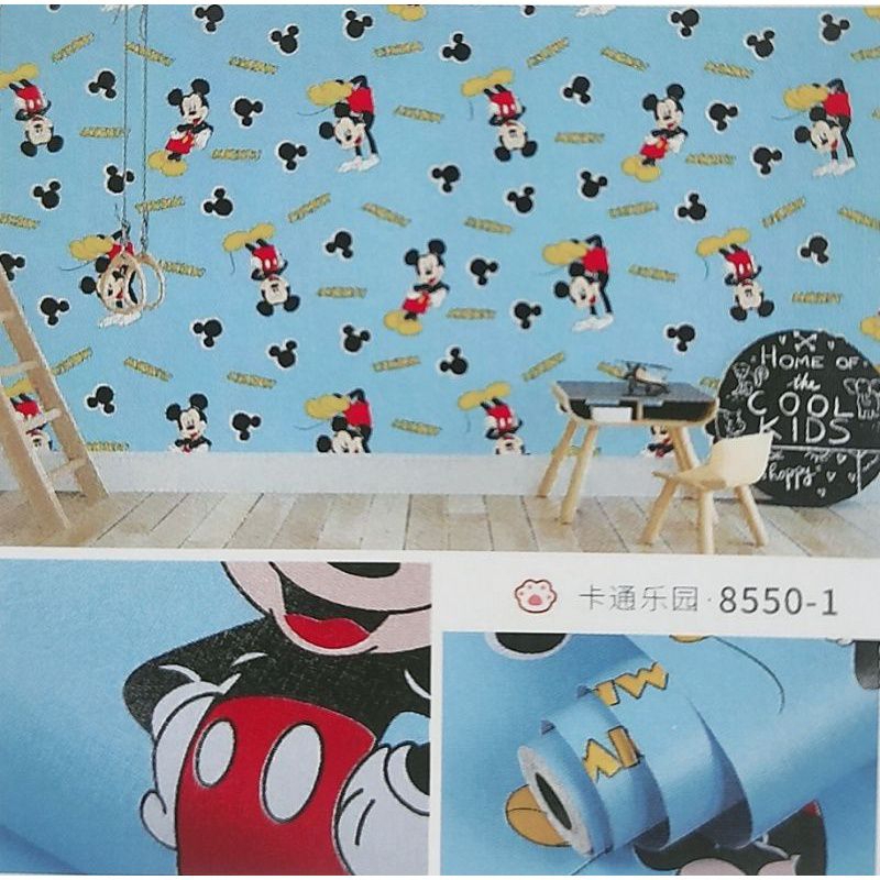 Wallpaper Sticker Wall Character Mickey Mouse Light Blue Wall Decor ...