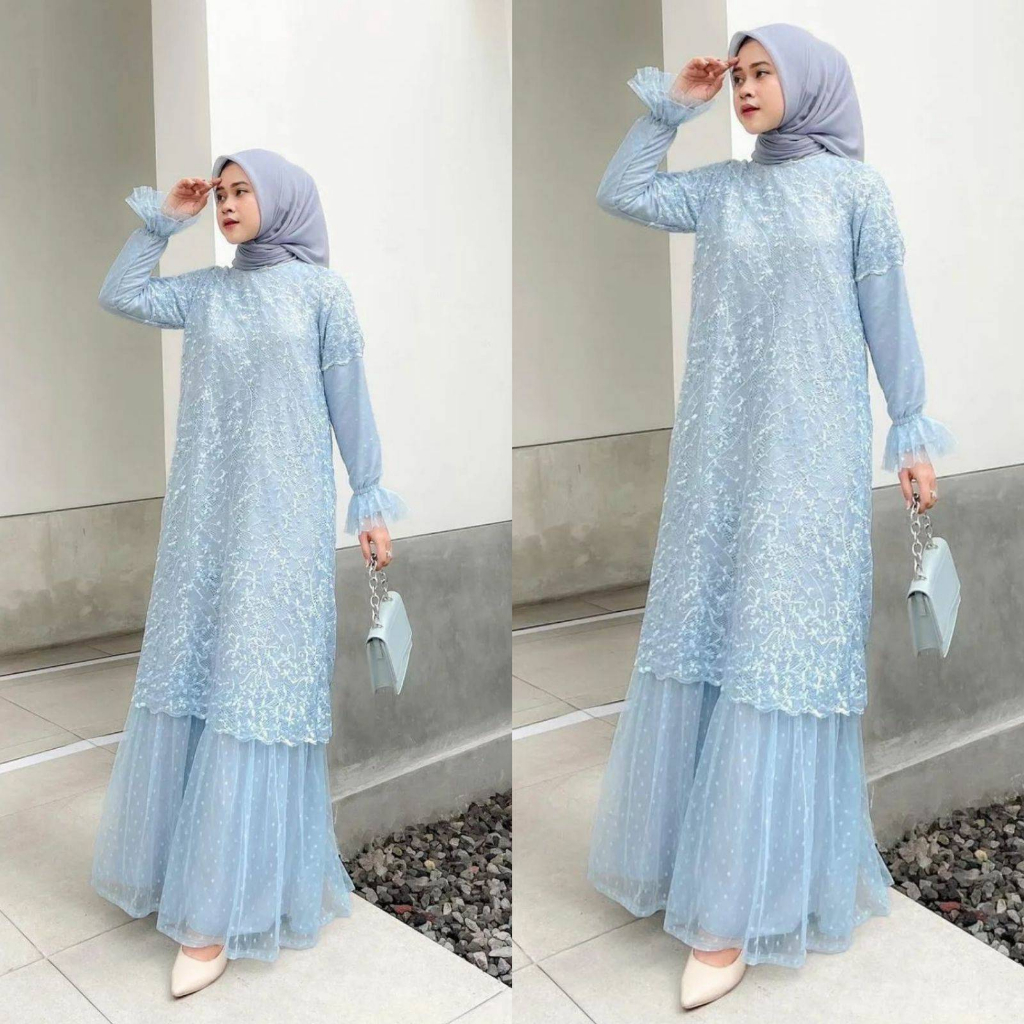 Latest Women's gamis 2023 muslim Plain Pearl tile Material-ayuna ...