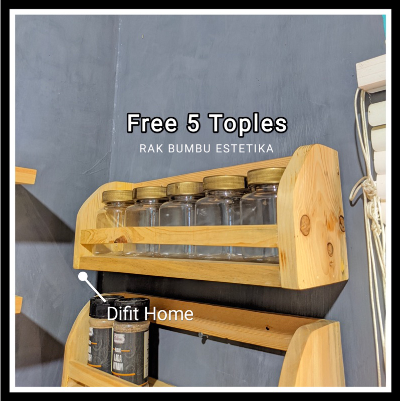 KAYU Wooden kitchen spice rack wall shelf | Shopee Malaysia