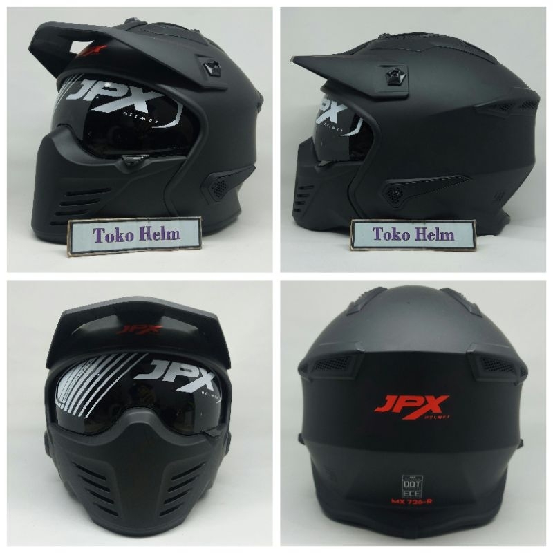 JPX full face helmet MX 726R SUPER BLACK DOFF/RED VISOR SMOKE | Shopee ...