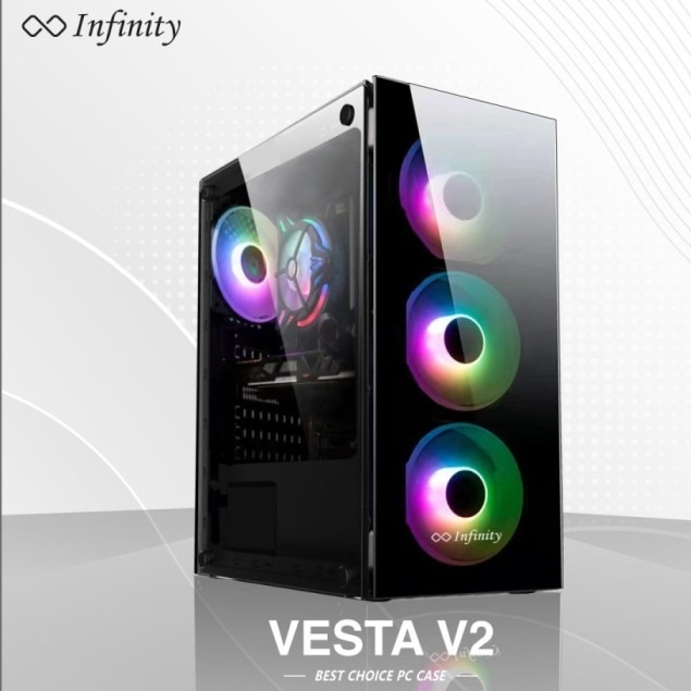 Infinity Vesta V2 Gaming PC Case Tempered Glass ATX Include 4 Fan RGB ...