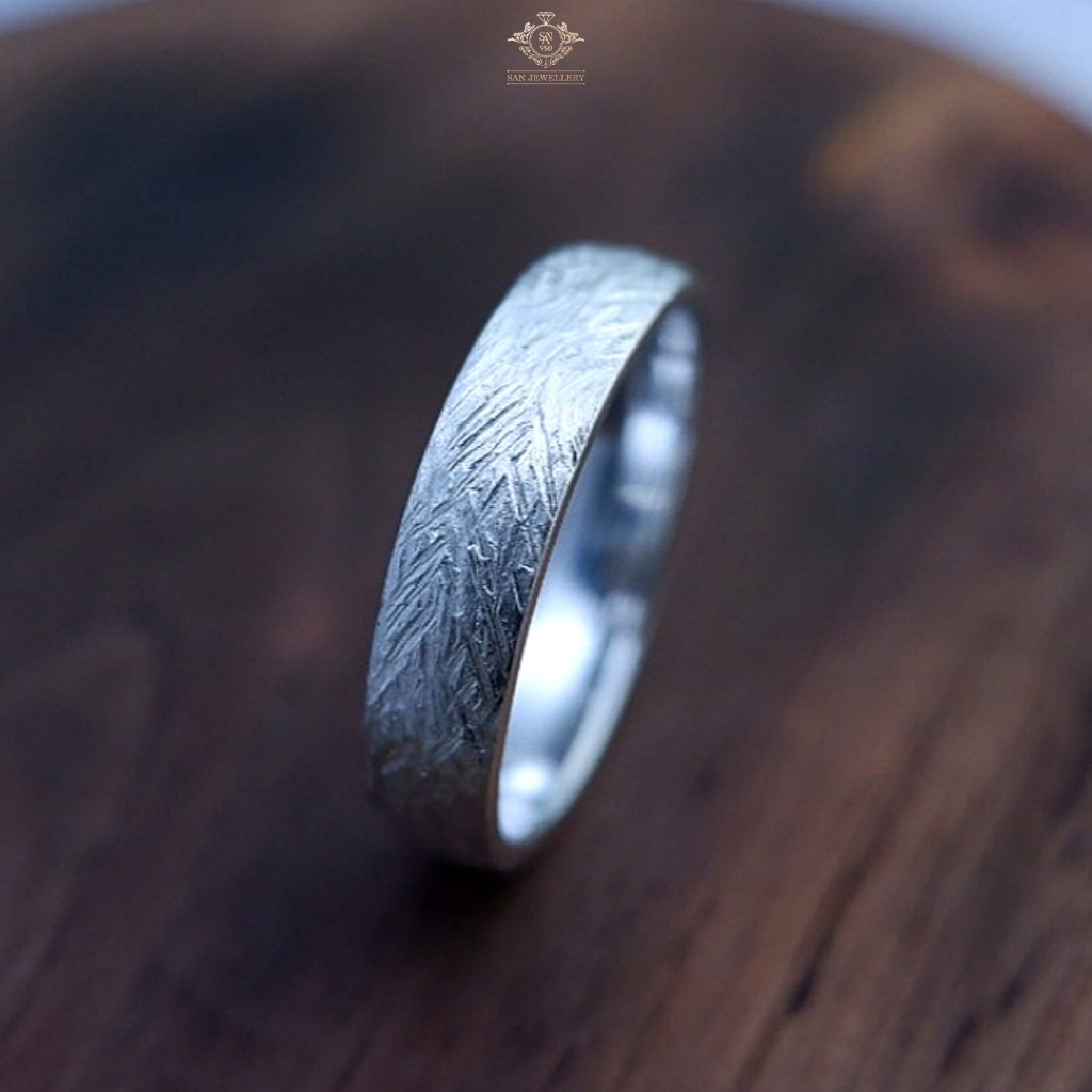 Men's Wedding Ring with Abstract Motif P139 - Unique Rough Texture ...