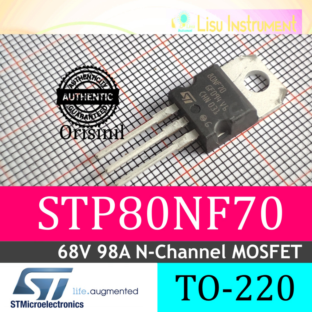 Stp80nf70 80NF70 N-channel 68V 0.0082Ω 98A TO-220 STripFET II MOSFET STMicroelectronics ORIGINAL ...
