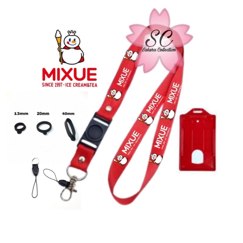 GANTUNGAN MERAH Mixue ICE CREAM TEA ID CARD lanyard RED LOGO KEYCHAIN ...