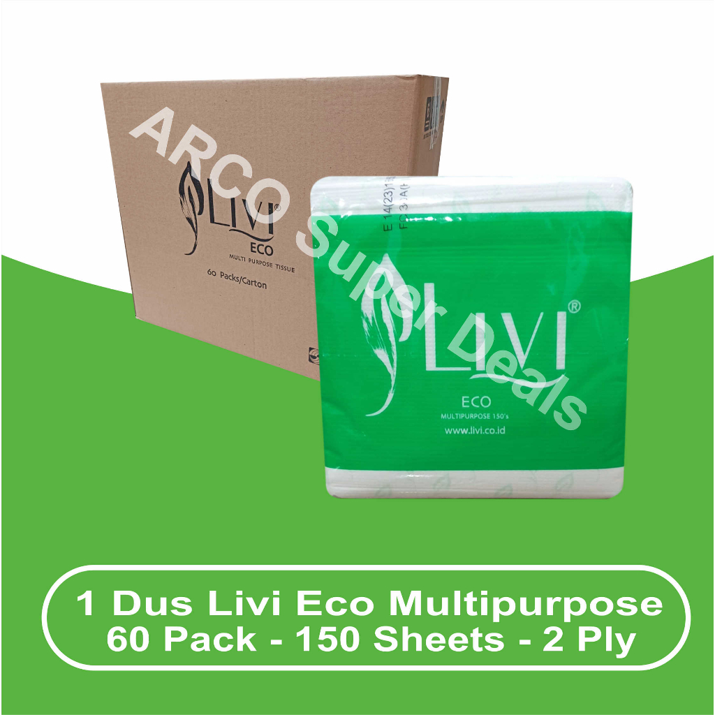 1 Box of Livi Eco Multipurpose Pop Up Tissue 150 Sheets 2 Ply Contains ...