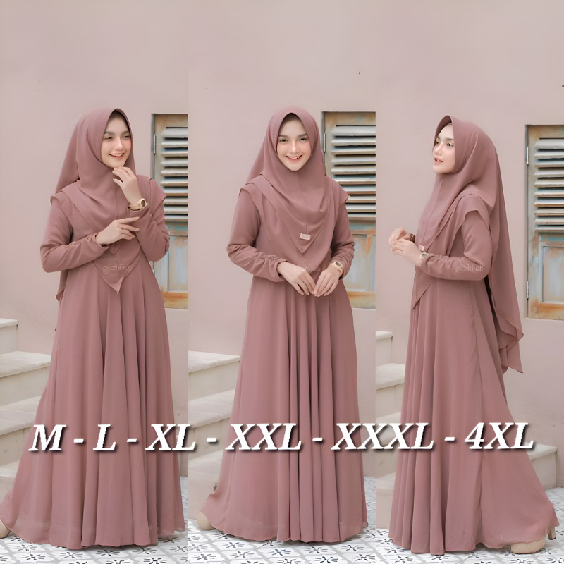 JUMBO SYARI GAMIS JILBAB 2 LAYERS SIZE M L XL XXL XXXL SET BUSUI POLOS ...