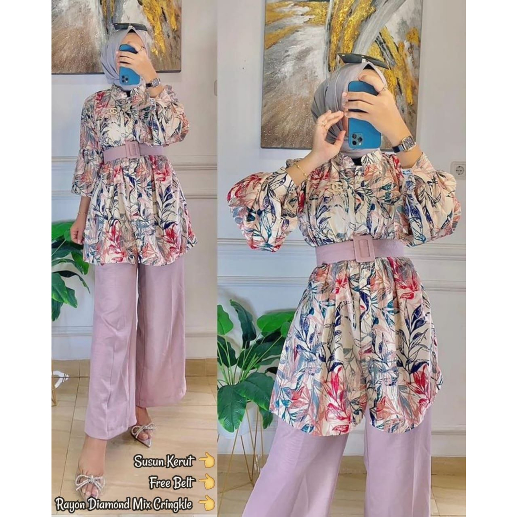 Valeya Set New Premium Viral Full Button Tunic Suit For Women Shopee