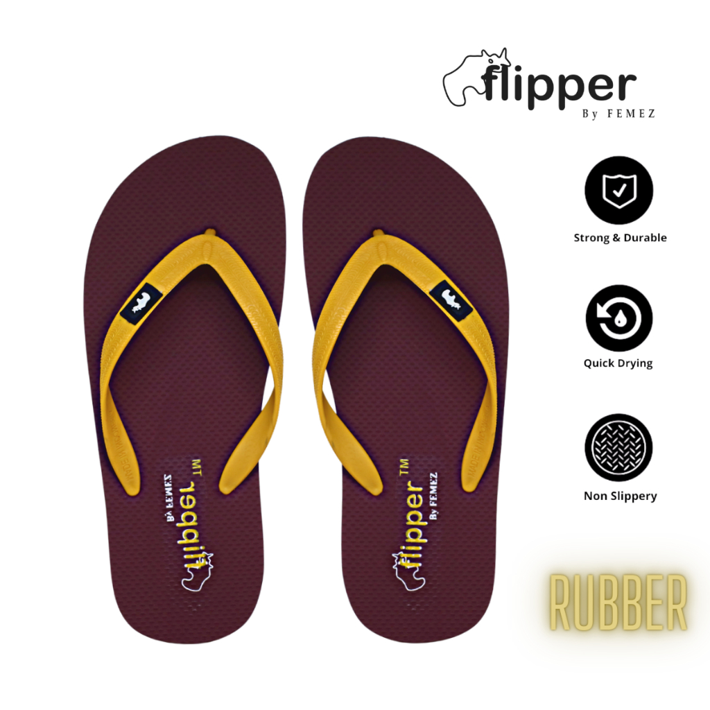 Original Flipper Flip Flops By Femez Cula Men's Maroon Yellow Rubber ...