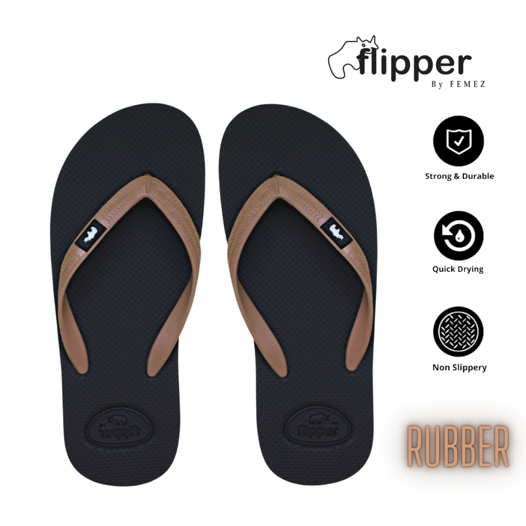 HITAM Original Flipper Flip Flops By Femez Combi Black Brown Men Rubber ...