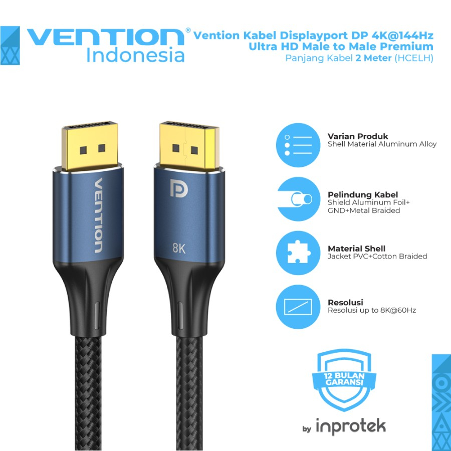 Vention Displayport Cable DP 4K@144Hz Ultra HD Male to Male Premium ...
