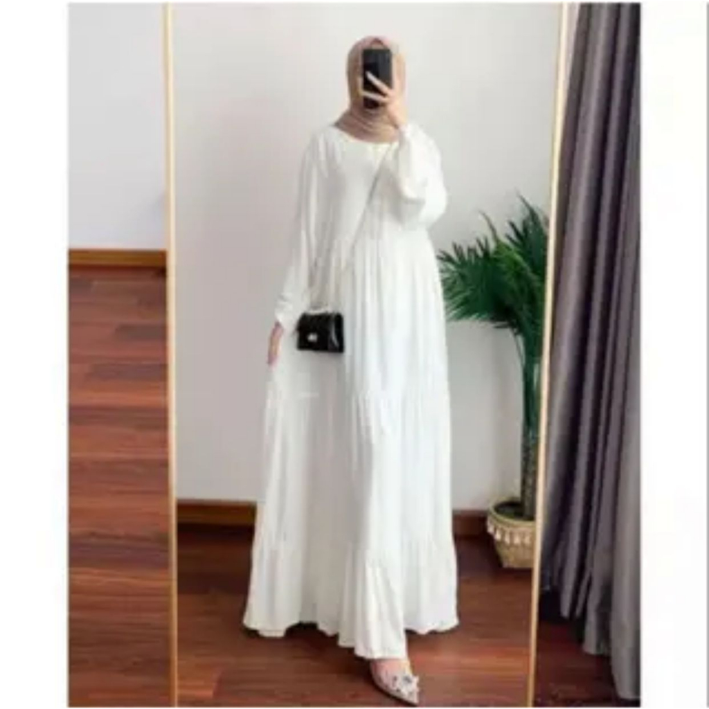 Others Simple Elegant Drawstring Gamis Hanum Maxi Dress Clean White ...