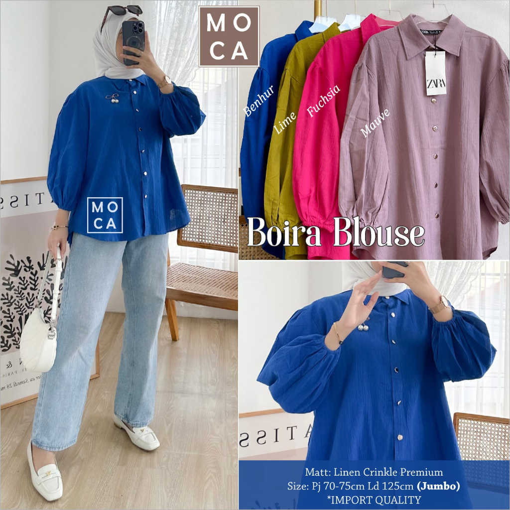 Moca Labeled Boira Loban Blouse Plain Linen Crinkle Tops Premium Muslim ...