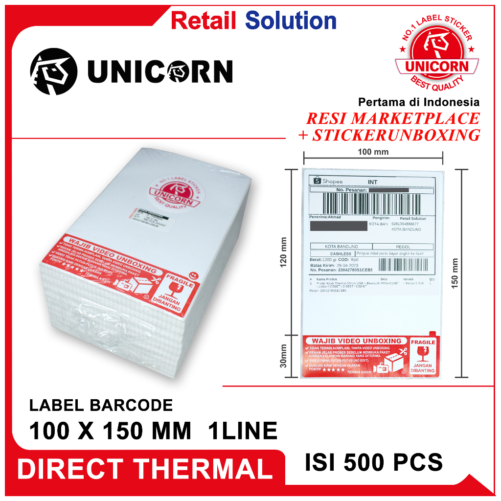 AWB Thermal Label Sticker Fragile A6 Unboxing Address Receipt 100x150 ...